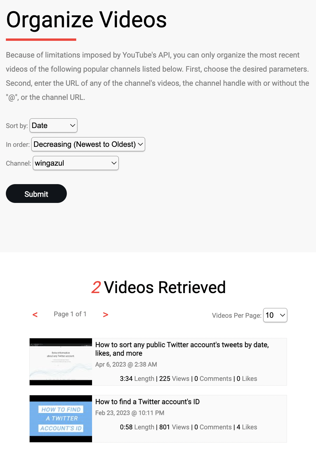 Organize YouTube Videos | WingAzul